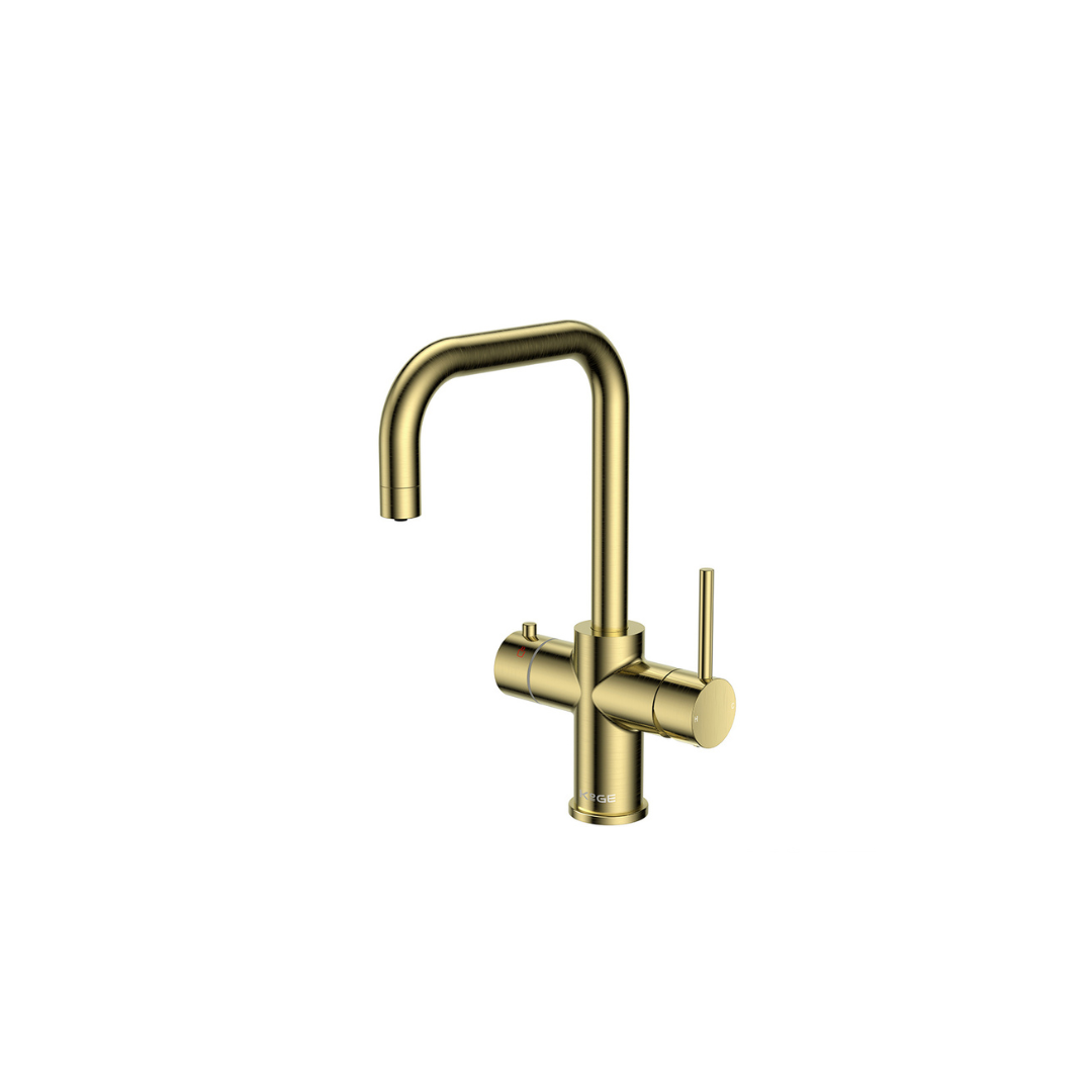 KoGE 3-in-1 Square Spout Boiling Water Tap-Brushed Brass with Tank and ...