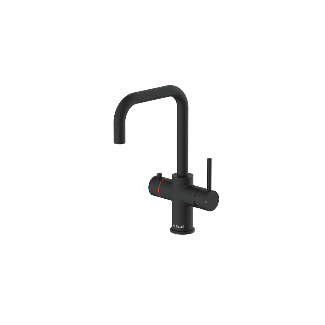 KoGE 3-in-1 Square Spout Boiling Water Tap-Matte Black with Tank and F ...
